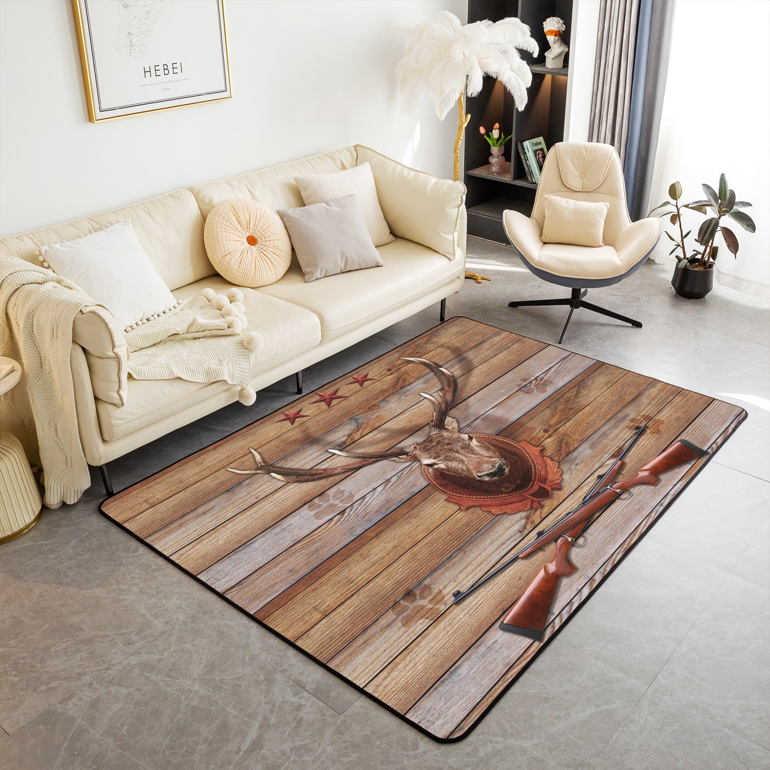 YST Deer Hunting Non Slip Washable Carpet For Bedsides,Hunter Rug ...