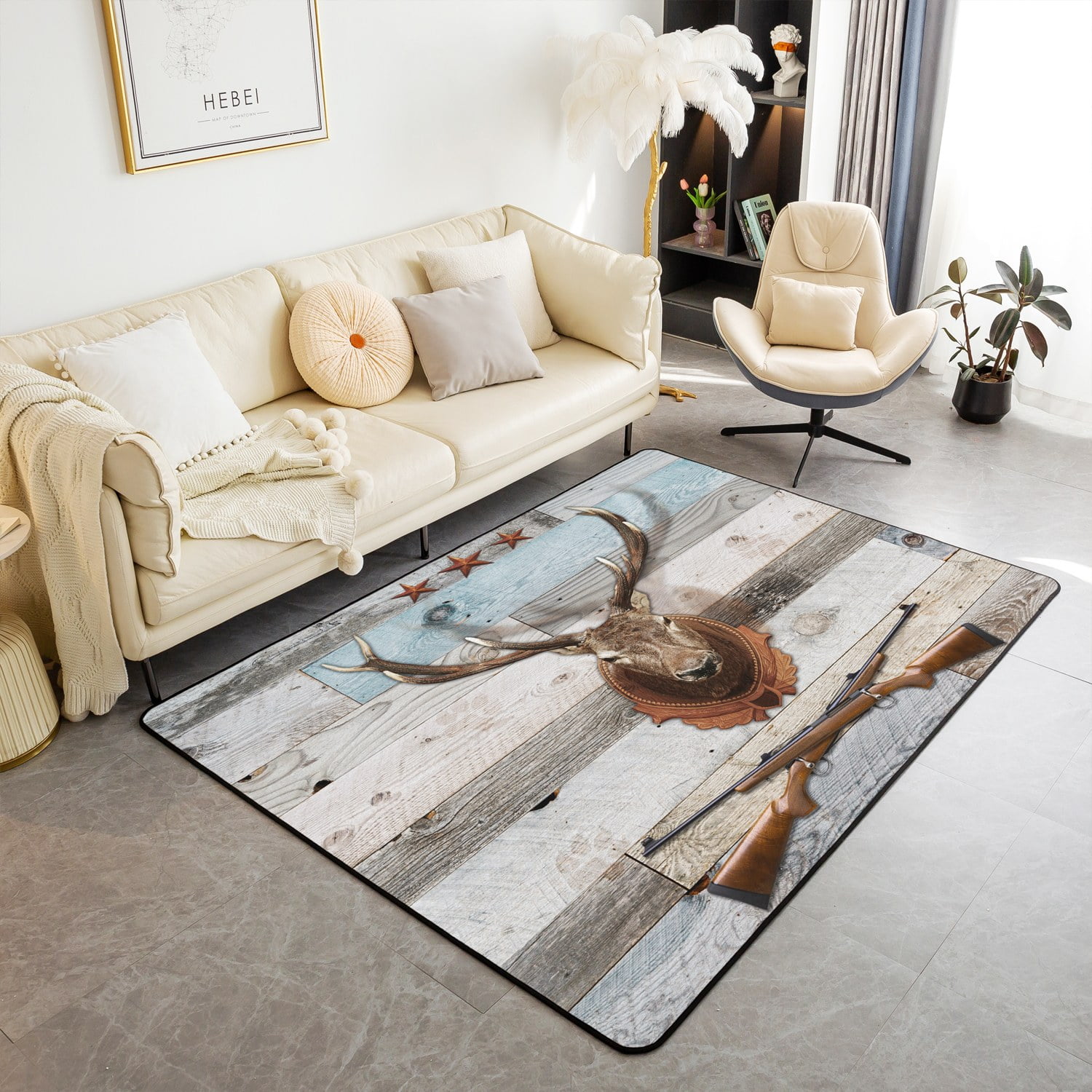 YST Deer Hunting Non Slip Washable Carpet For Bedsides,Hunter Rug ...