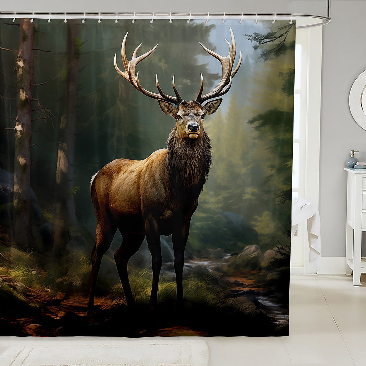 Deer Hunting Shower Curtain Animal Fabric Shower Curtain Easter Gifts ...
