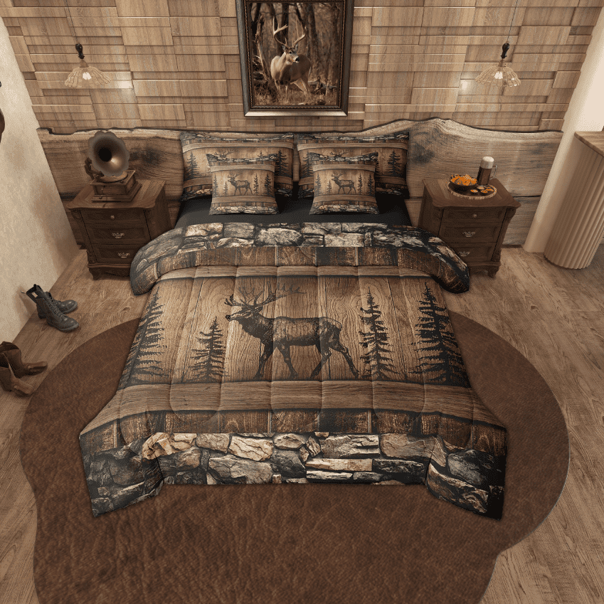 Deer Moose Bed In A Bag 7 Piece Full Rustic Cabin Lodge Comforter Set ...