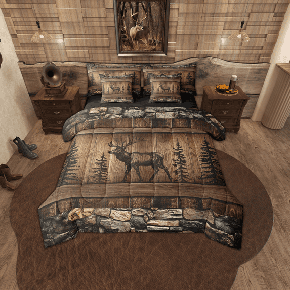 Deer Moose Bed In A Bag 7 Piece Queen Rustic Cabin Lodge Comforter Set ...