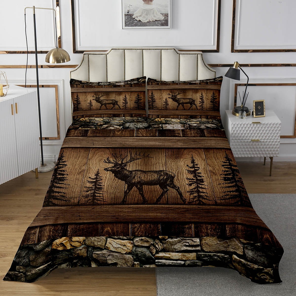 Deer Moose Coverlet Set Queen Rustic Cabin Lodge Bedspread Set Adults ...