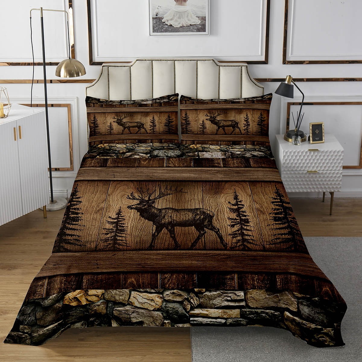 YST Deer Moose Coverlet Set Twin Rustic Cabin Lodge Bedspread Set For ...