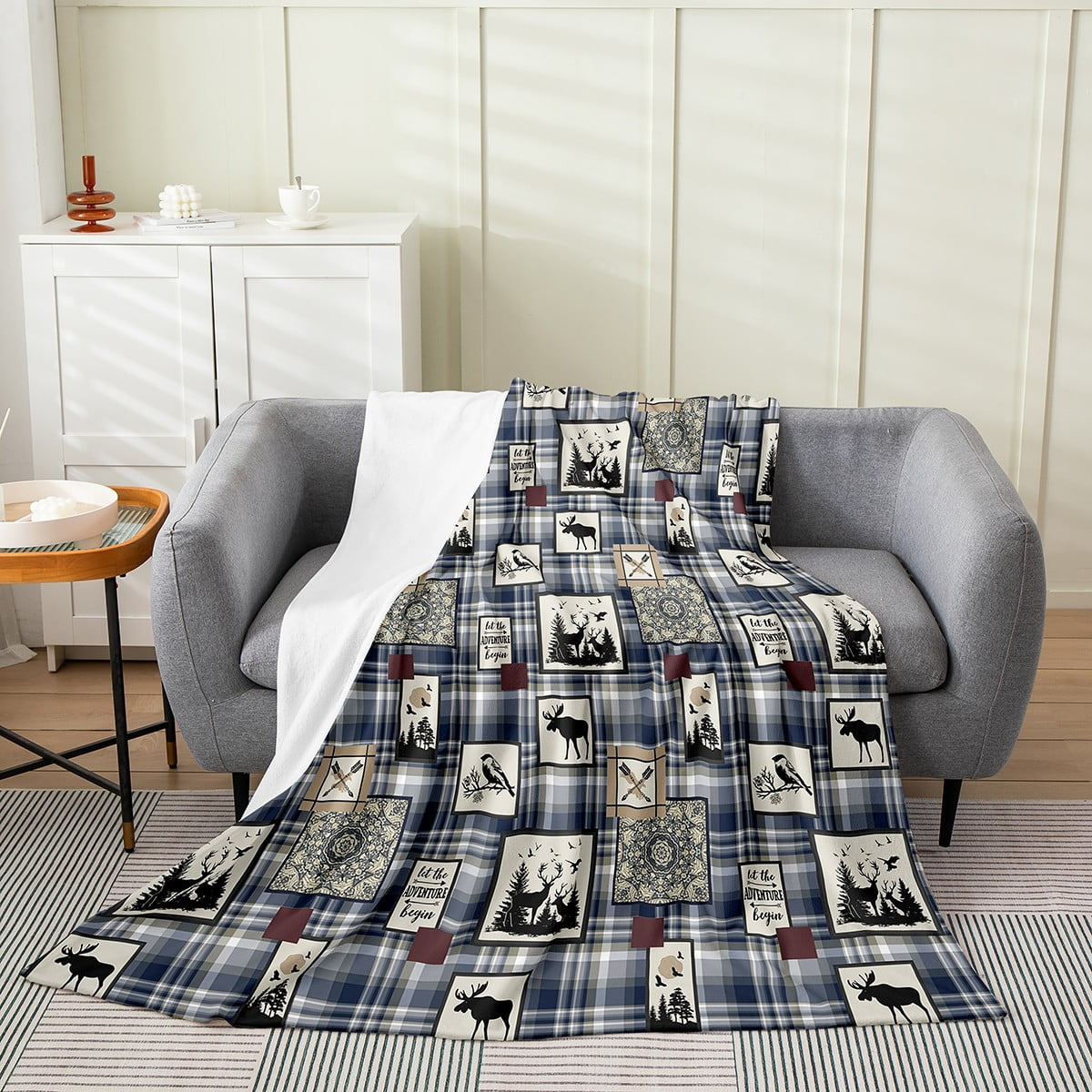 YST Deer Patchwork Flannel Fleece Blanket Moose Elk Deer Hunting Throw ...