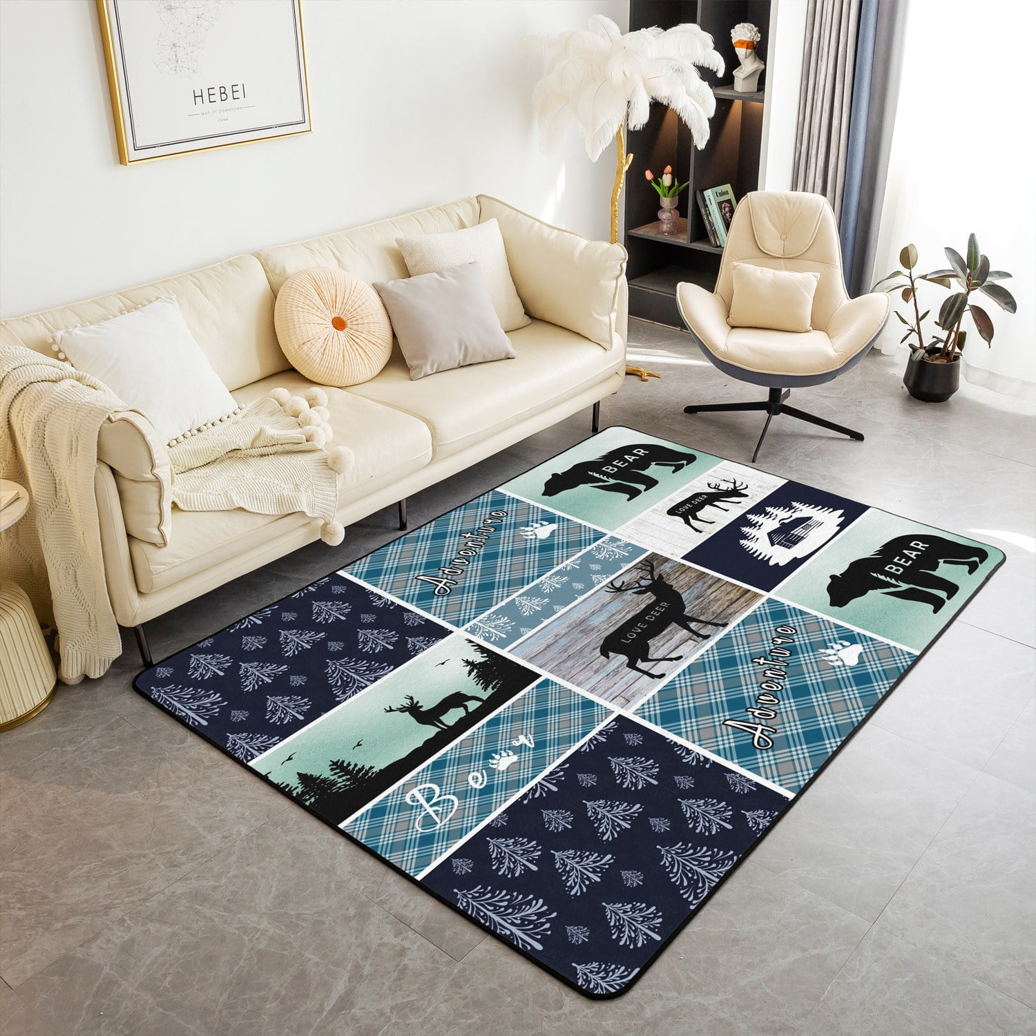 Erosebridal Deer Rug 3x5 for Bedside,Woodland Bear Elk Moose Area Rug ...