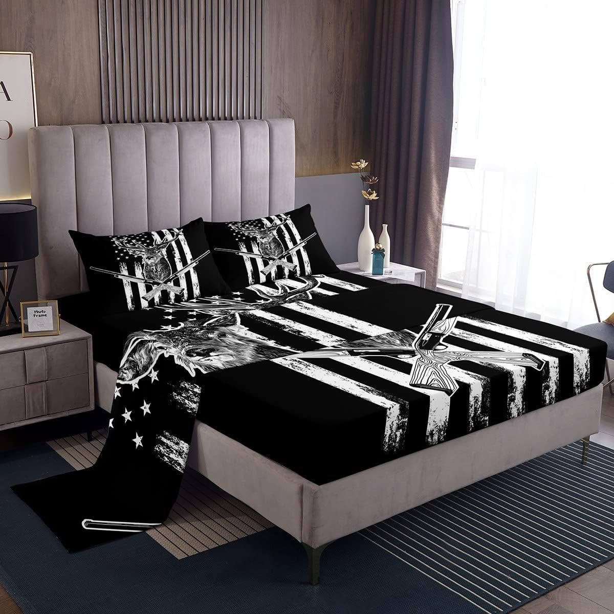 Erosebridal Deer Sheet Set American Flag Bedding Full Size Hunting ...