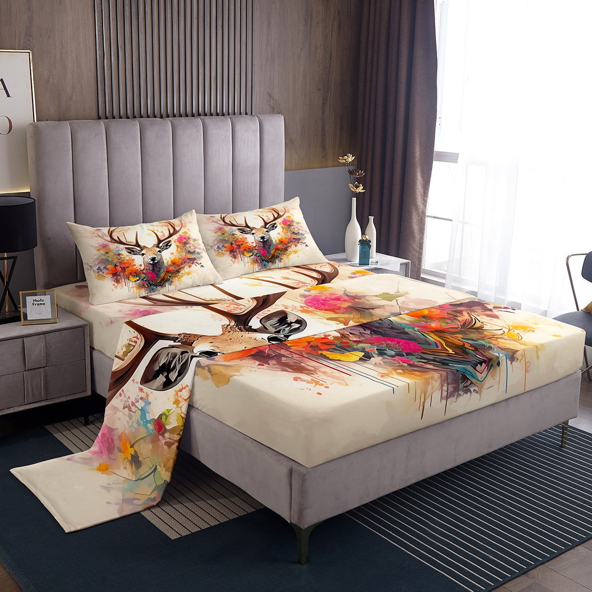 YST Deer Sheet Set Kawaii Deer Sheets Full,Floral Cute Deer Bed Sheets ...