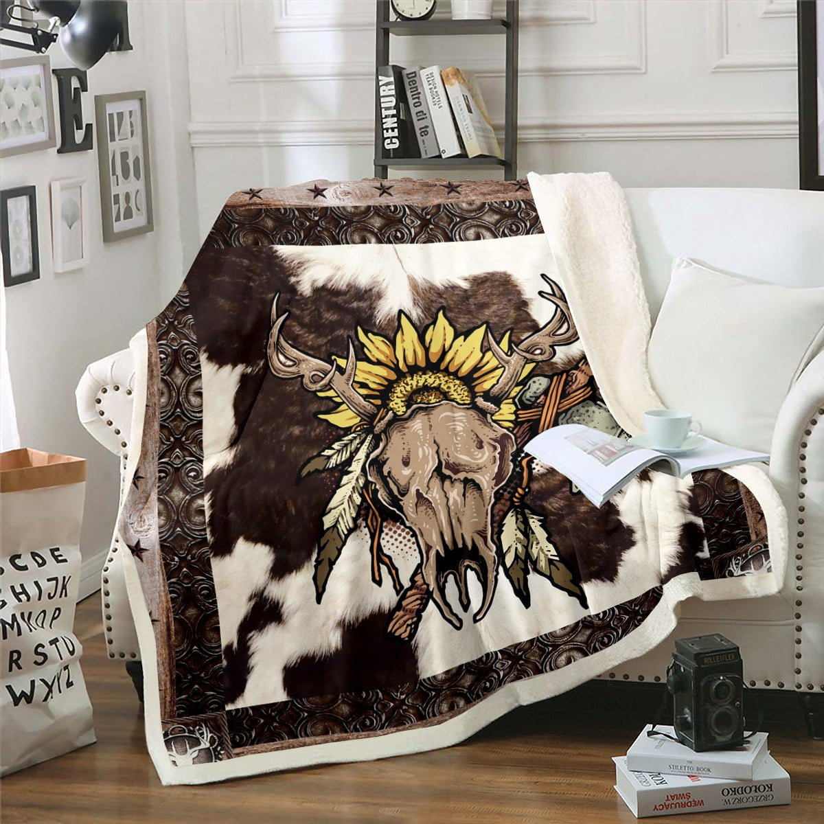 Deer Skull Throw Blanket Twin Size Cowhide Print Fuzzy Blanket Hunting ...