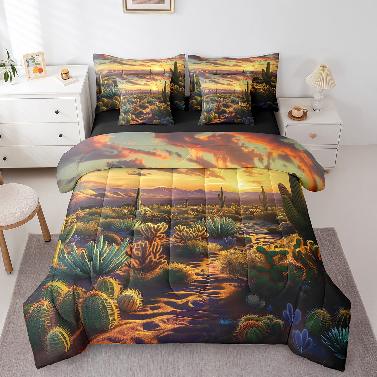 Desert Landscape Bedding Sets, Cactus Plants Comforter Set 7-Piece Full ...
