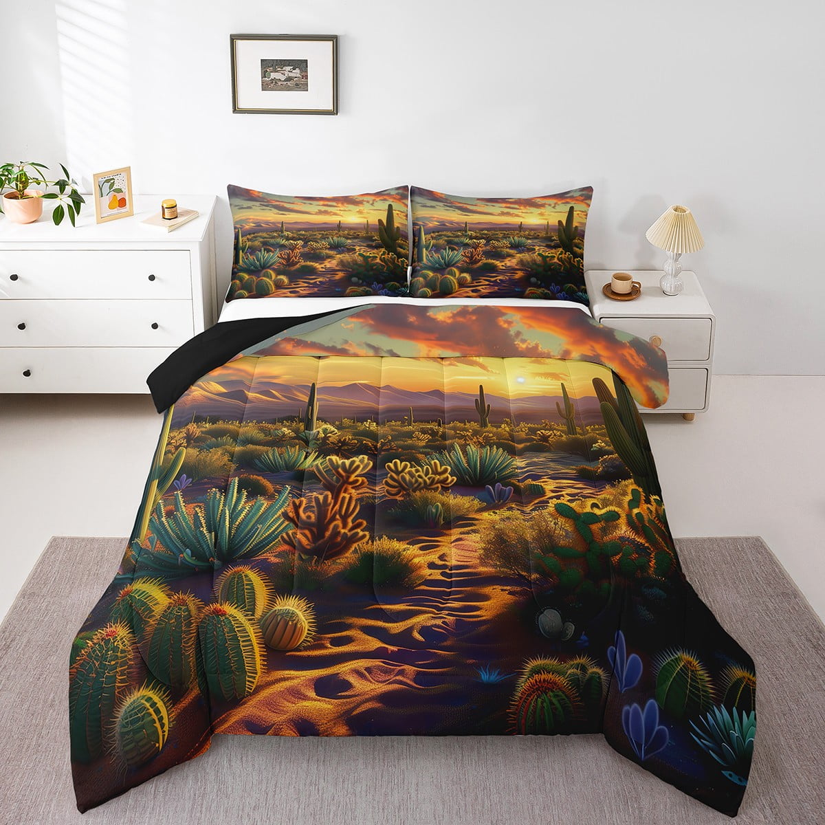 YST Desert Landscape Comforter Set Twin Size, Cactus Plants Bedding ...
