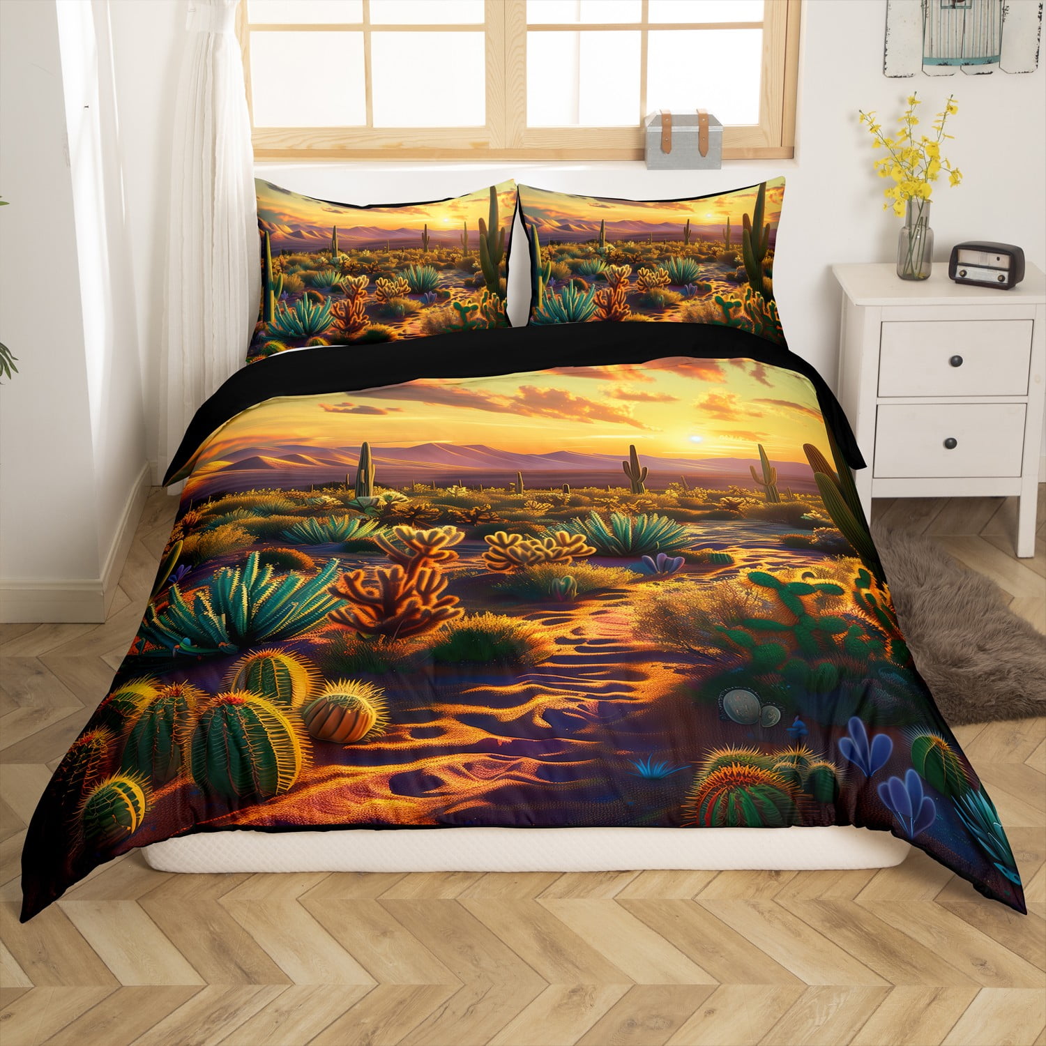 YST Desert Landscape Duvet Cover, Cactus Plants Bedding Full Size With ...