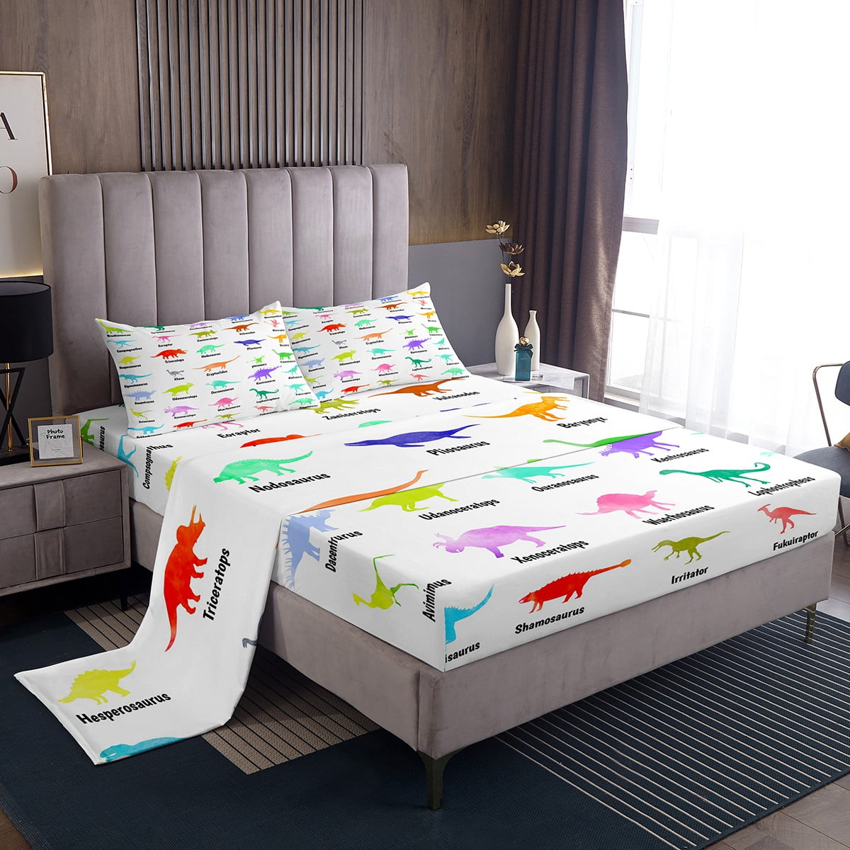 YST Dino Bed Sheets Set for Kids Boys Girls,Watercolor Cartoon Dinosaur Sheet Set Full,,Set of ...