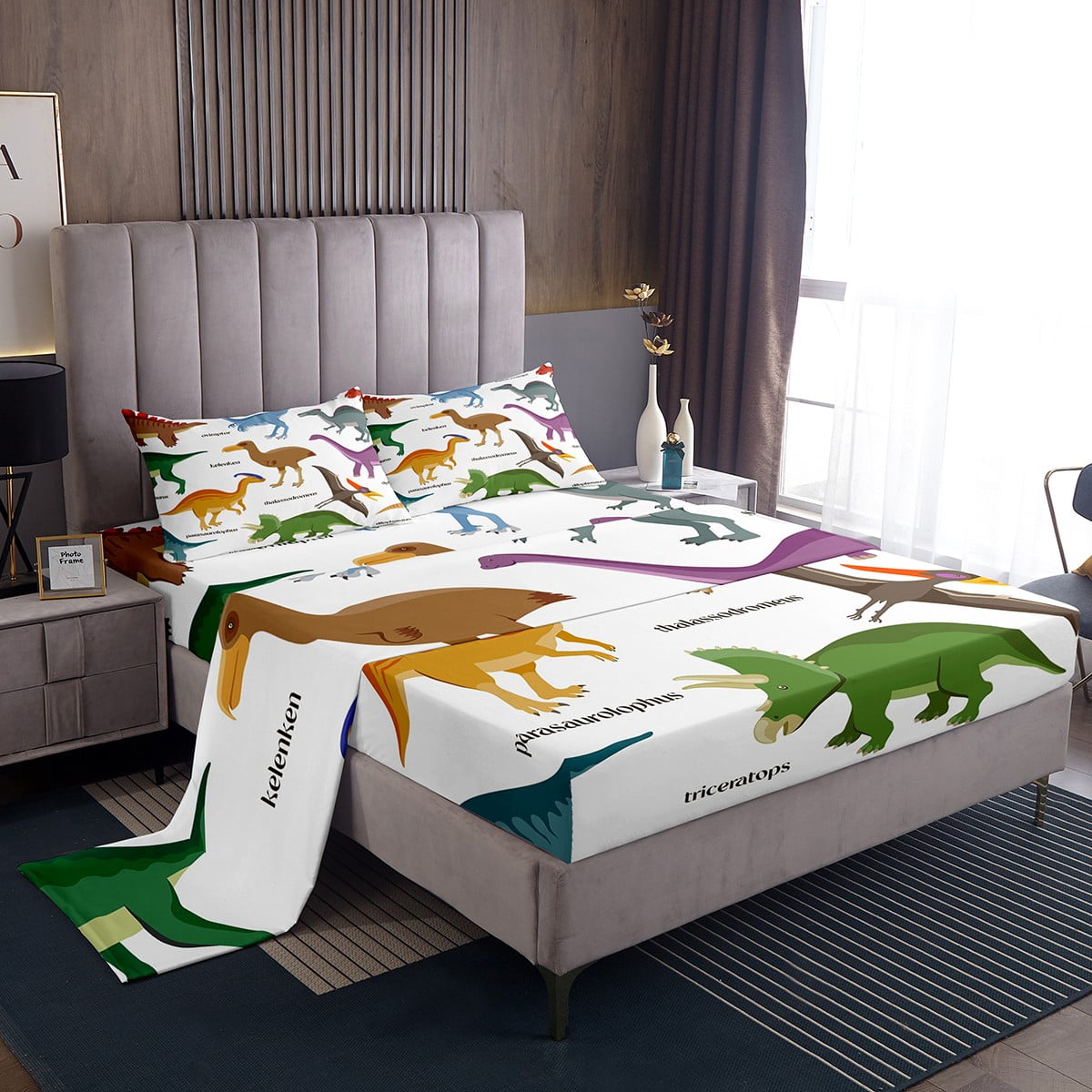 YST Dino Bed Sheets Set Queen,Dino Toddler Sheet Set for Kids,Set of Ancient Dinosaur Sheets ...