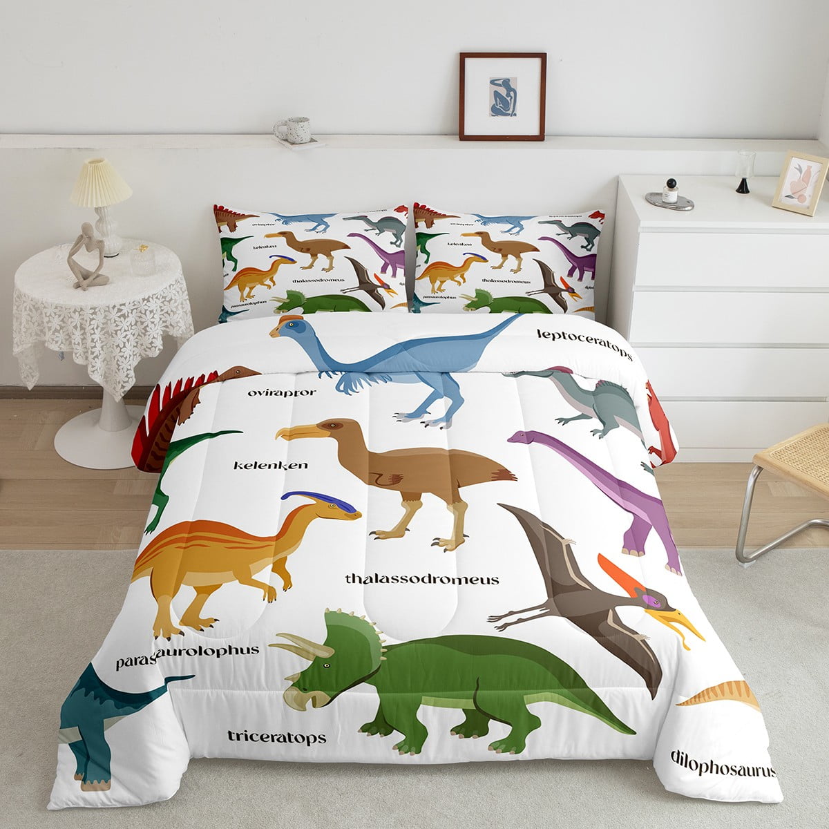 YST Dino Comforter Set for Boys,Dinosaur Bedding for Girls King,Set of Ancient Dinosaur Bedding ...