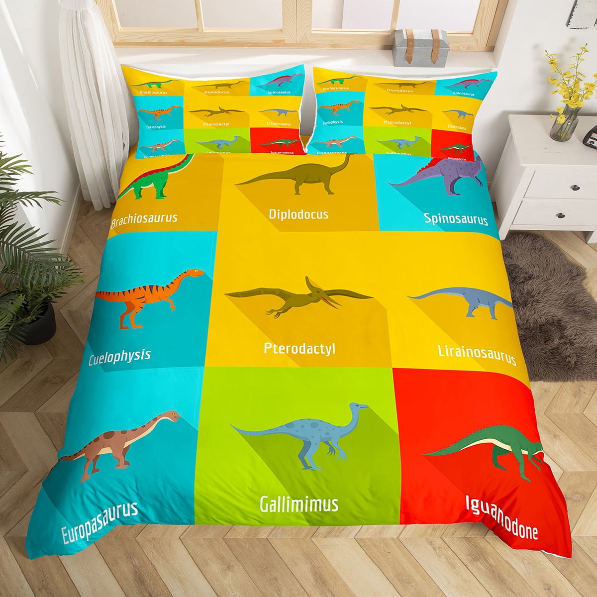 YST Dino Duvet Cover Full Girls,Cartoon Dinosaur Bedding Set for Kids ...