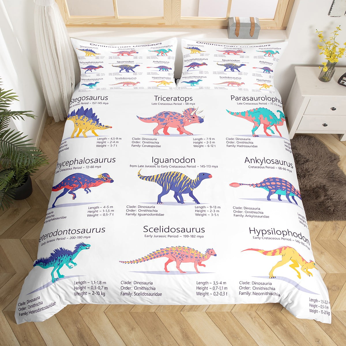 YST Dino Duvet Cover Full Girls,Dinosaur Bedding Set for Kids,Set of Ancient Dinosaur Comforter ...