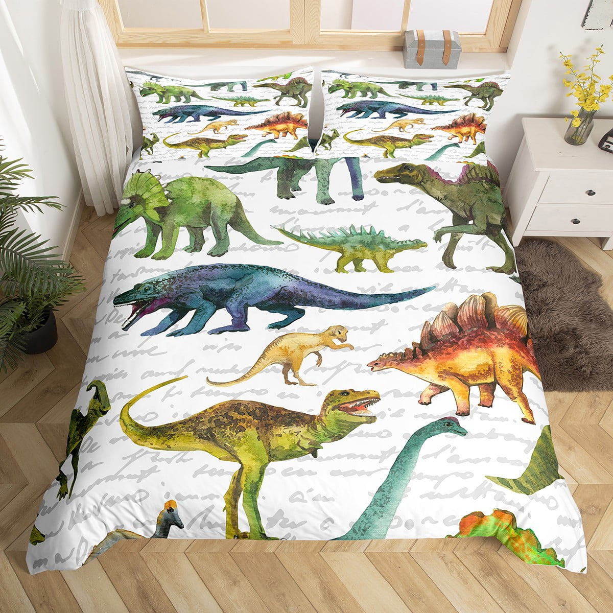 Dino Duvet Cover Queen Size,Dinosaur Bedding Sets ,Set of Ancient Dinosaur Comforter Cover ...