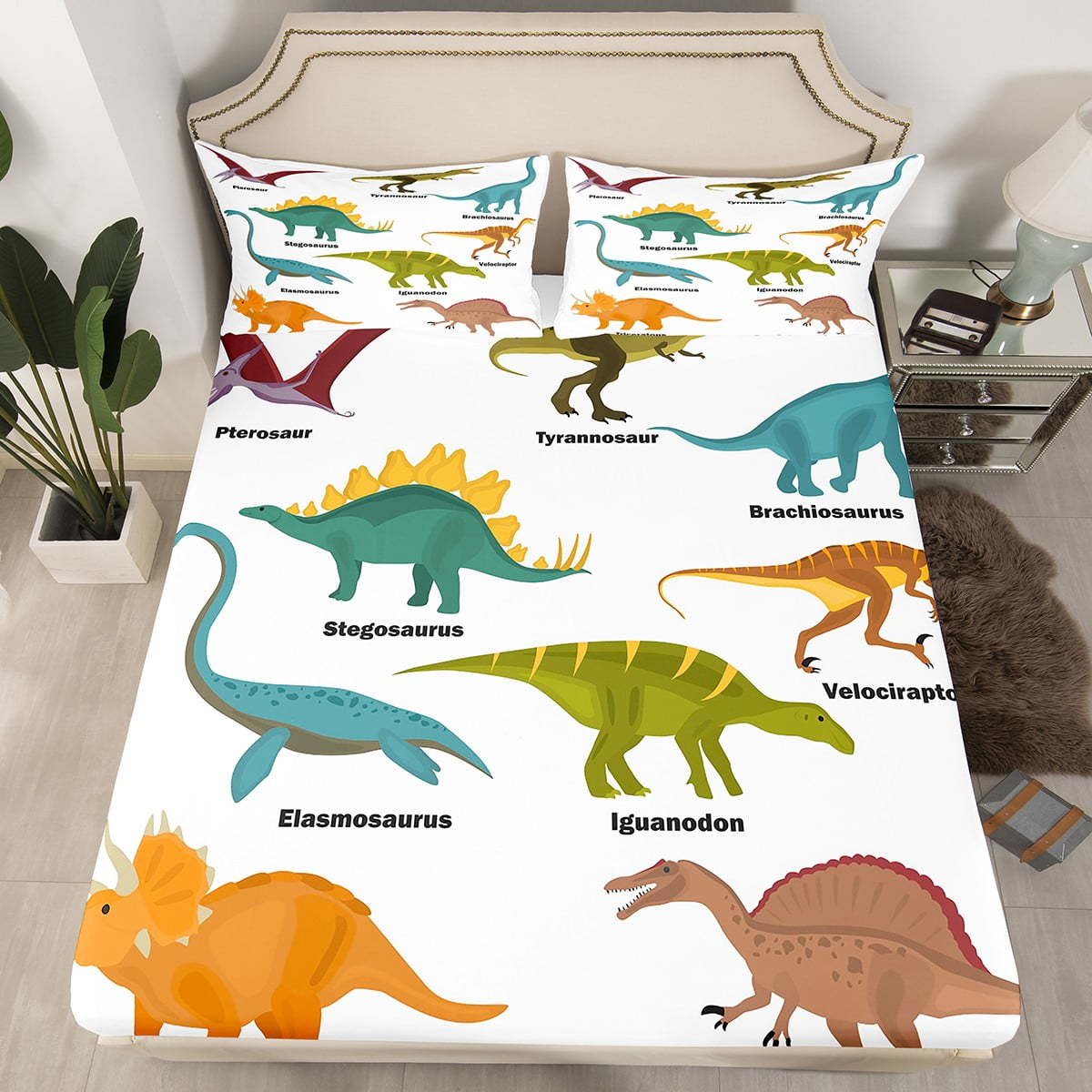 YST Dino Fitted Sheet for Kids,Dinosaur Bed Sheets for Boys Twin,Set of Ancient Dinosaur Bed Set ...
