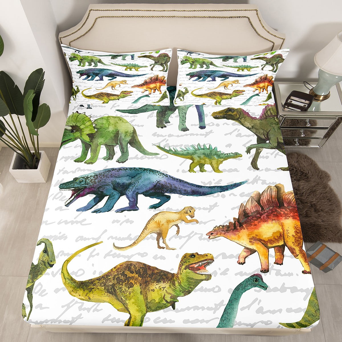 YST Dino Fitted Sheet Queen Size,Dinosaur Bed Sheets for Girls,Set of ...