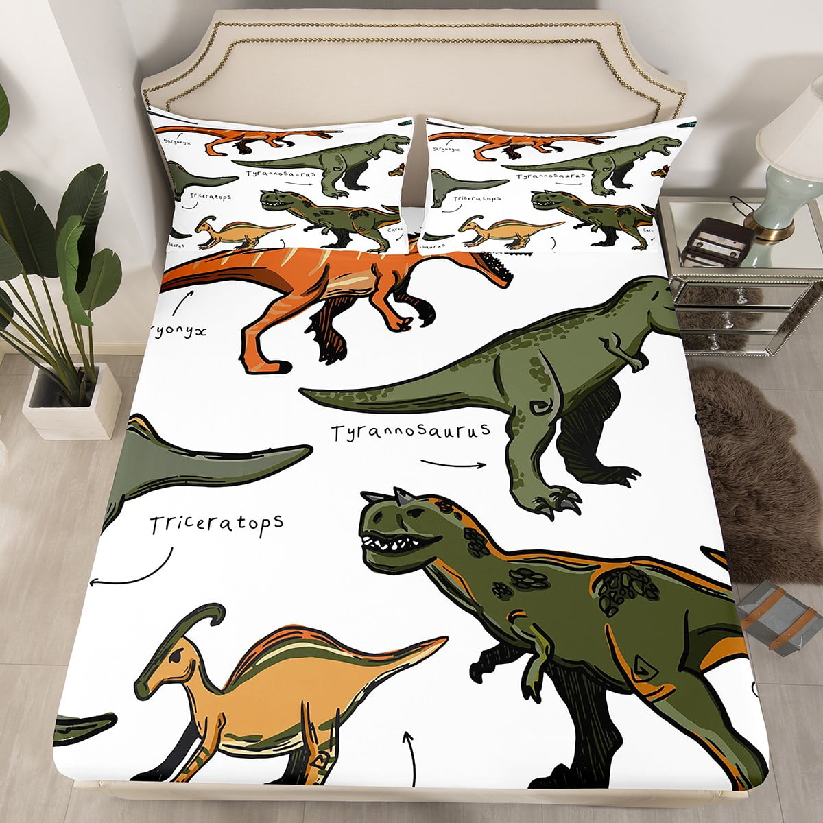 Erosebridal Dino Fitted Sheet Twin Size Dinosaur Bed Sheets,Set of Ancient Dinosaur Bed Set ...