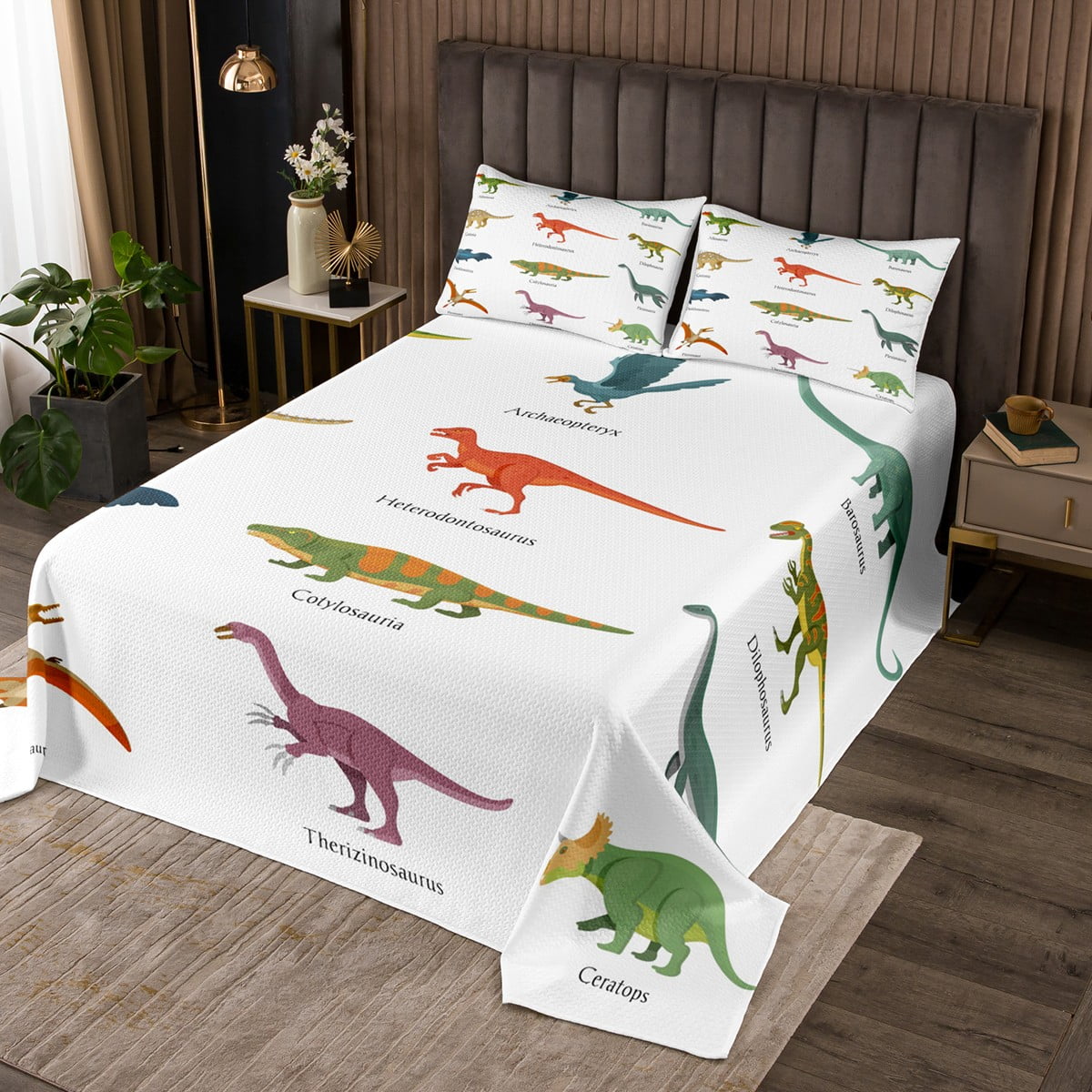 YST Dino Quilt Set for Boys Twin Size Dinosaur Coverlet Set for Kids,Set of Ancient Dinosaur ...