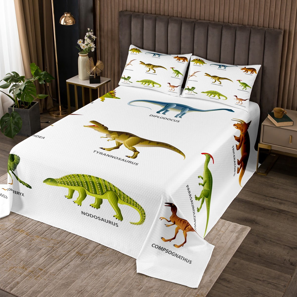 YST Dino Quilt Set King Size Dinosaur Coverlet Set for Boys,Set of Ancient Dinosaur Bedspread ...