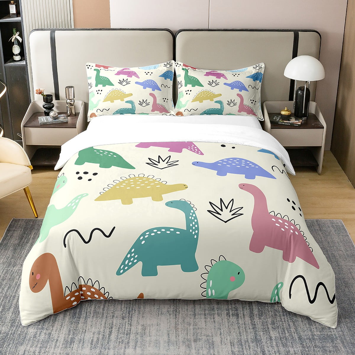 YST Dinosaur 100% Cotton Duvet Cover Full Cartoon Dinos Bedding Set for Boys Girls,Cute Pattern ...