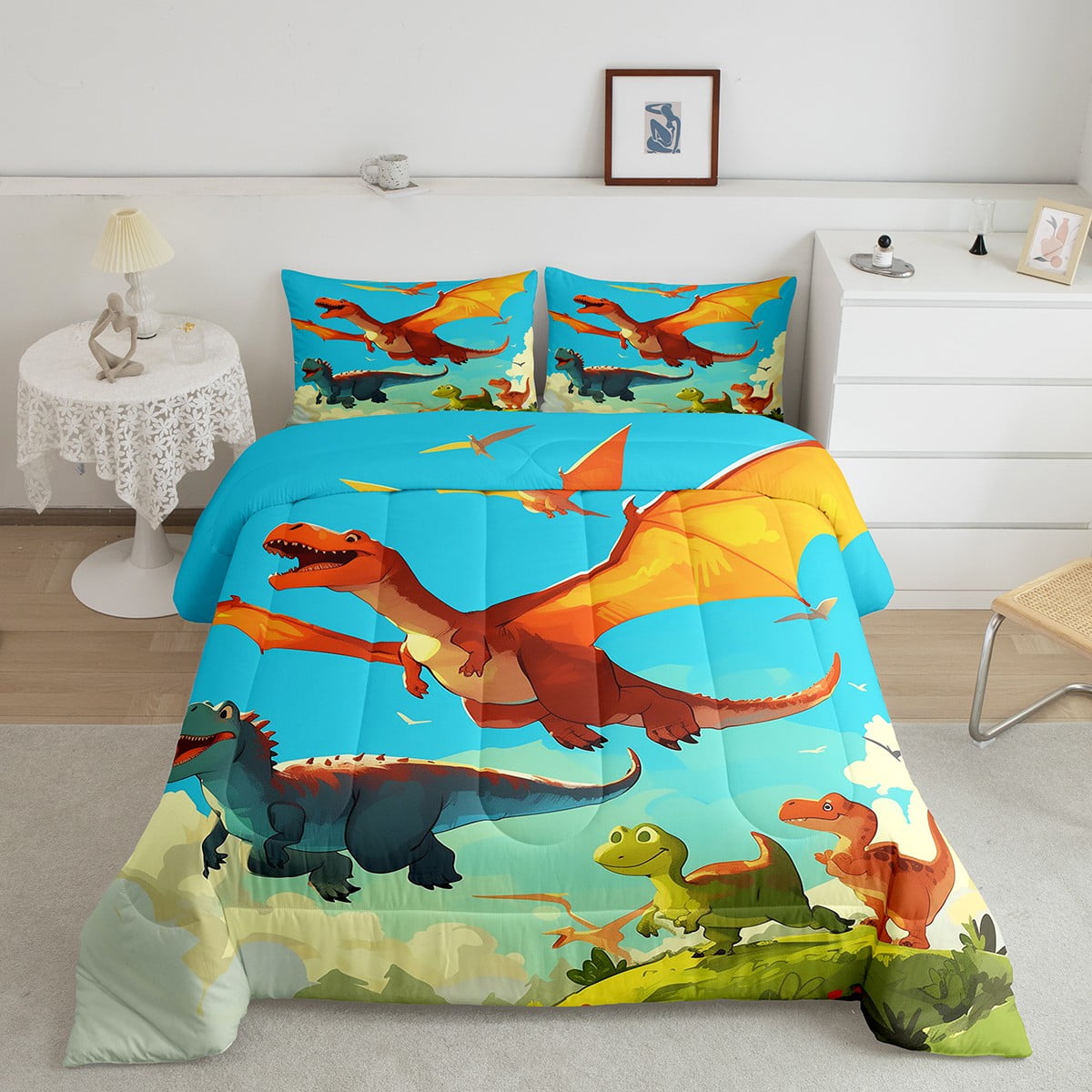 Dinosaur Bedding Set , Wild Animal Comforter Set Cute Dinosaurs Quilt Teens, Ancient Wildlife ...