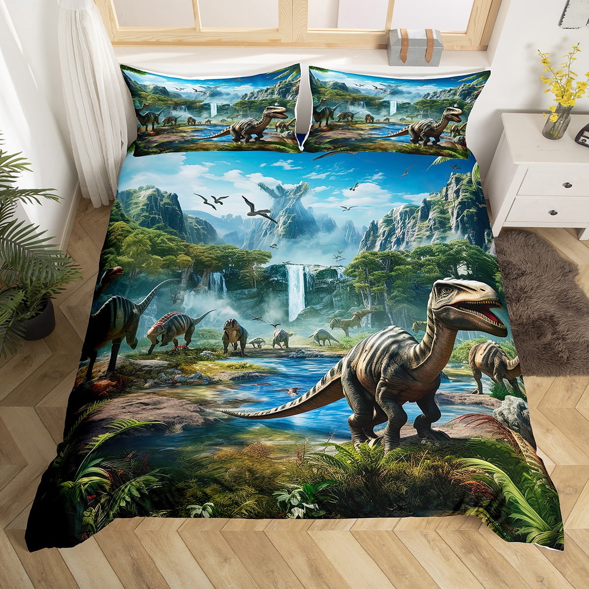 YST Dinosaur Bedding Set Twin Kids Dinosaur Comforter Cover for Boys Girls, Animal Bed Set Wild ...