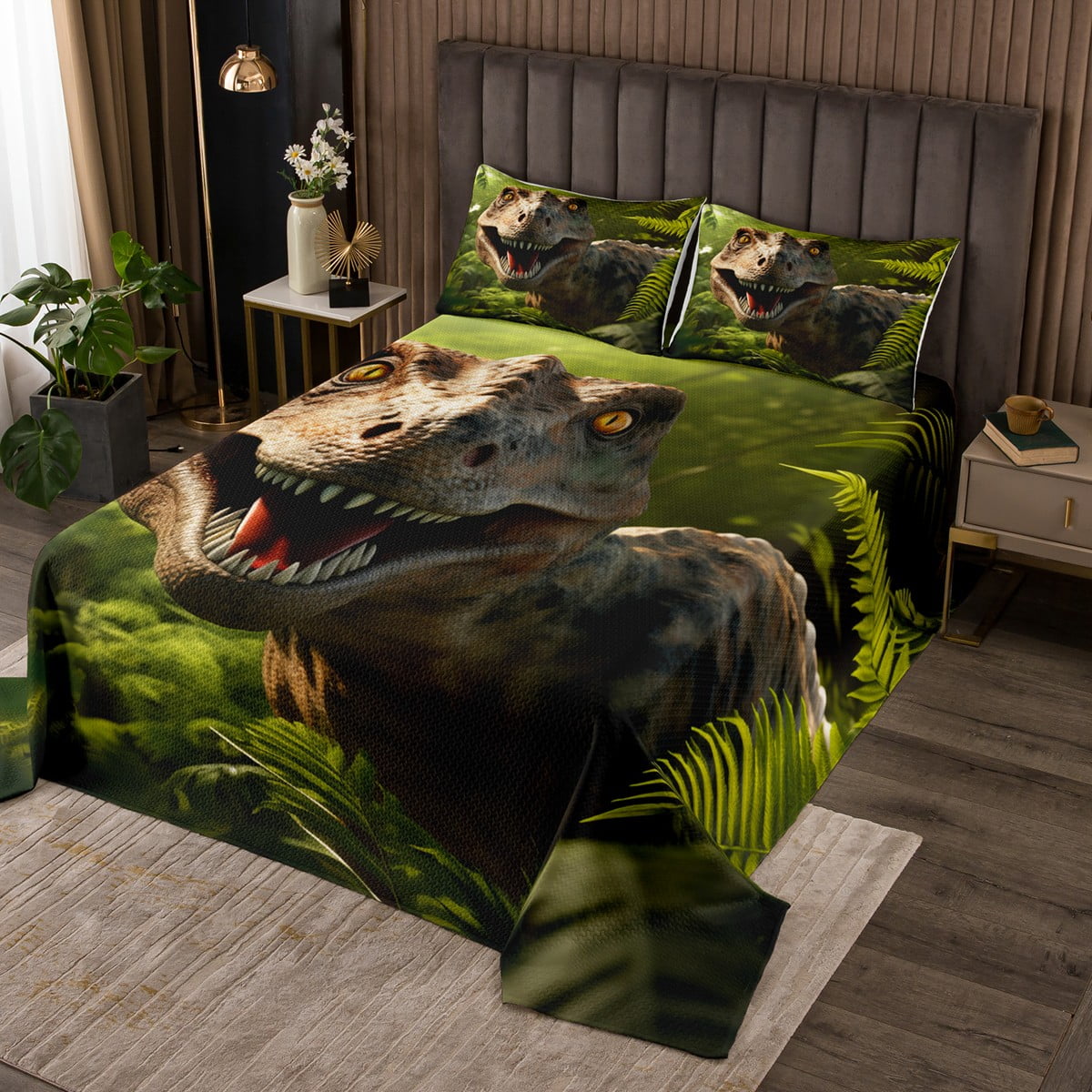 YST Dinosaur Bedspread Set Kids Dinosaur Coverlet Set 3D Digital Print Kid'S Quilt Set Jungle ...