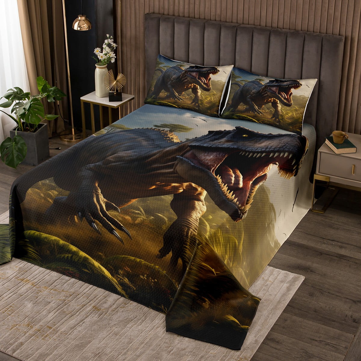 Erosebridal Dinosaur Bedspread Set King Jungle Animal Quilt Set 3D ...