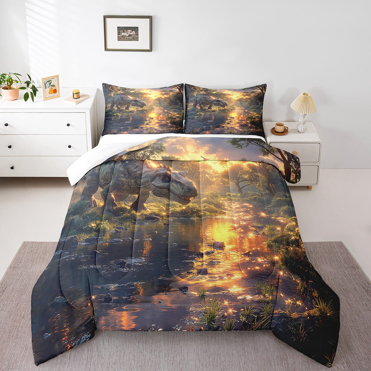 YST Dinosaur Boys Queen Bedding Sets,Jungle Dino Comforter Set For Kids ...