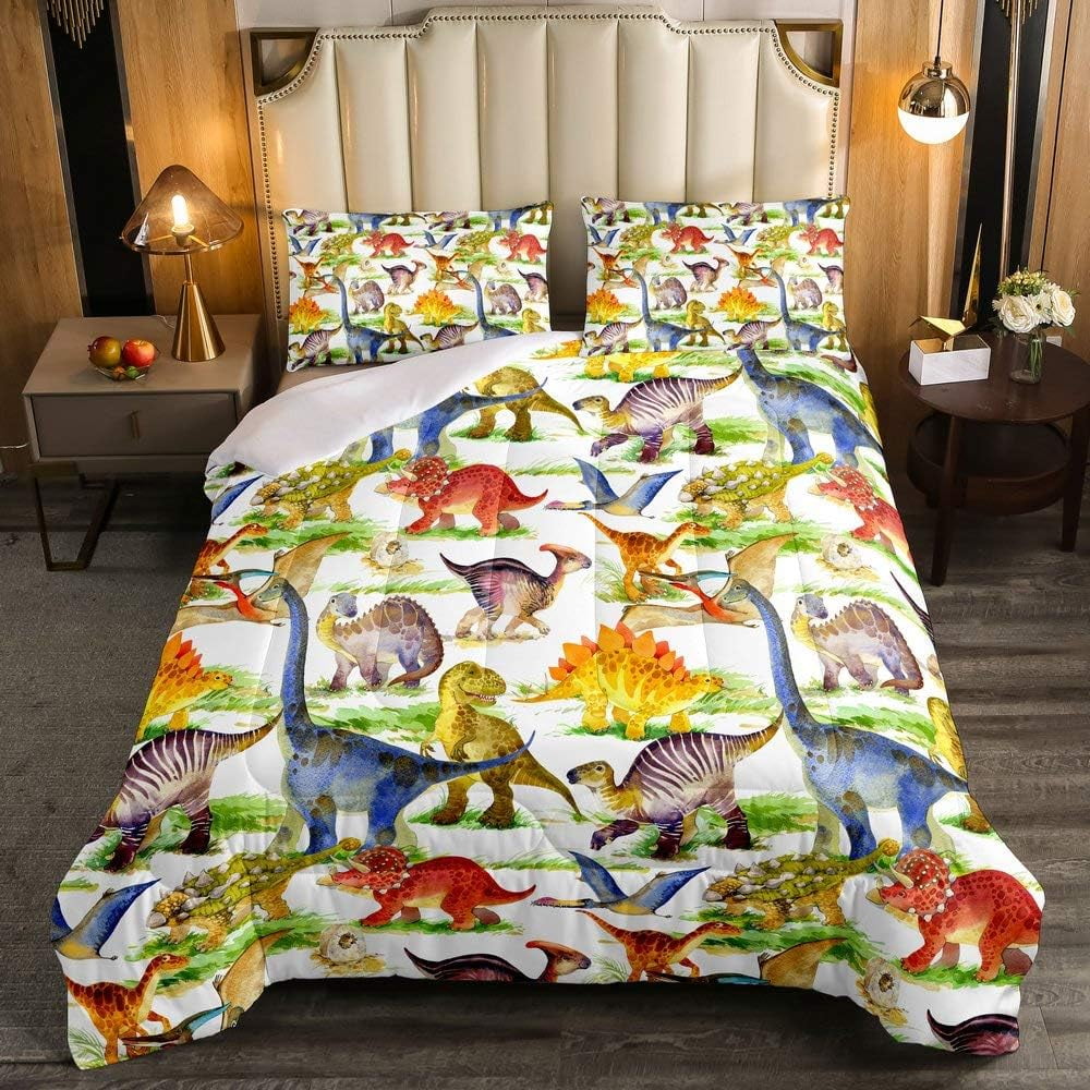 YST Dinosaur Comforter Set Kawaii Dino Bedding Set for Kids Girls Boys Teens Bedroom Decor ...