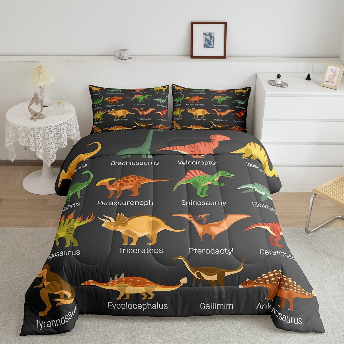 YST Dinosaur Comforter Set for Kids Boys,Dinosaur Bedding for Girls Queen Size,Set of Ancient ...