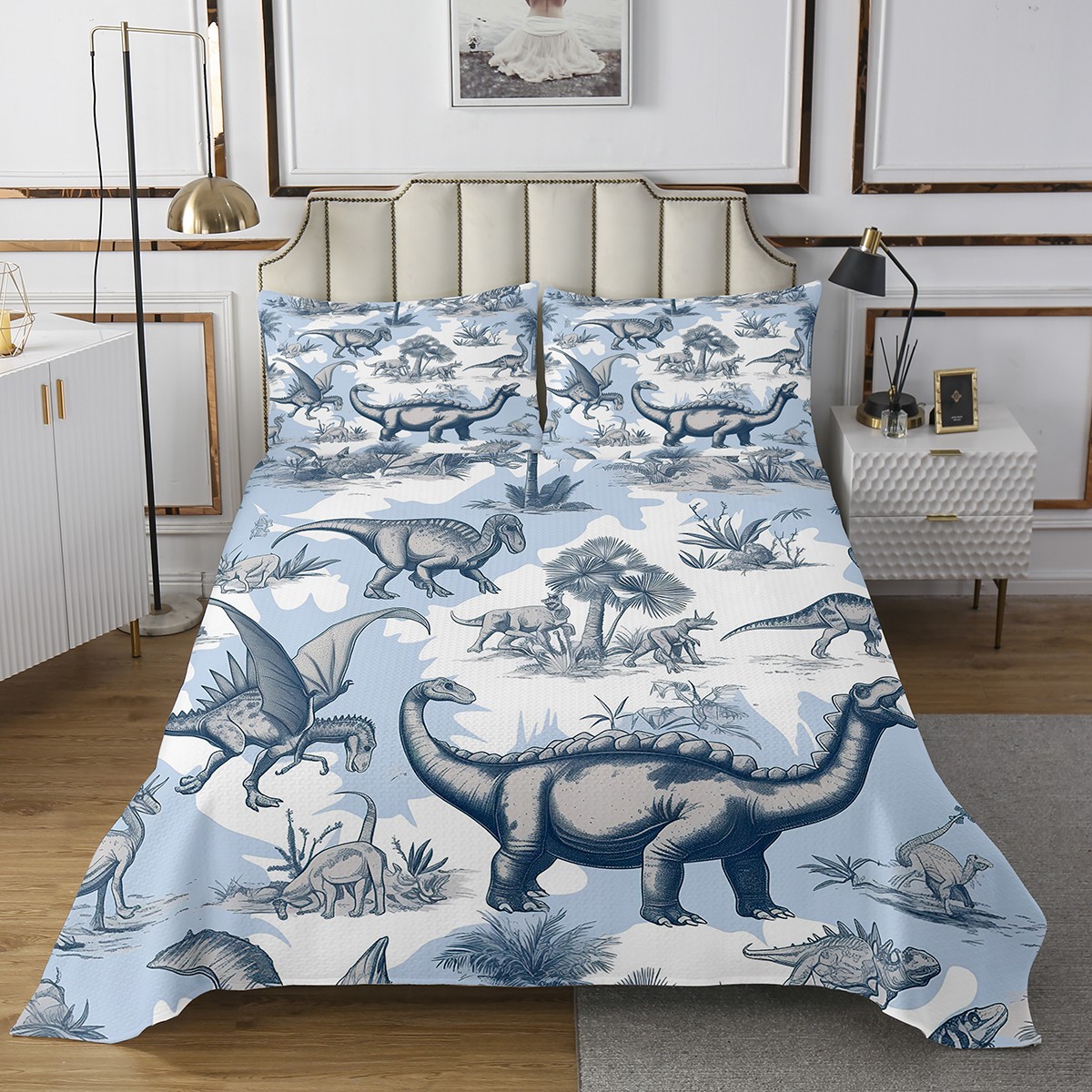 YST Dinosaur Coverlet Set For Kids, Dino Palm Tree Quilt Set Twin Size For Boys Teens Adult ...