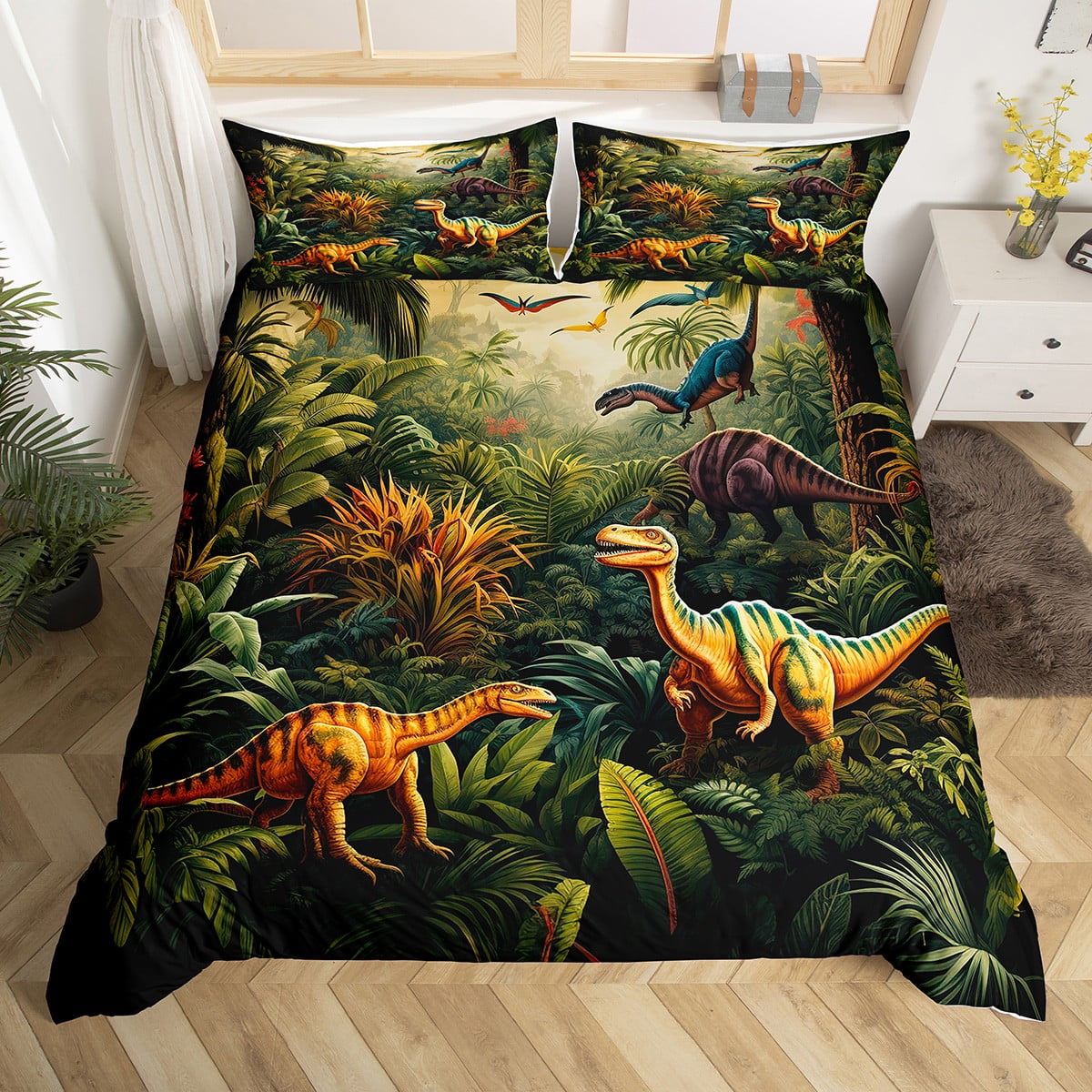 YST Dinosaur Duvet Cover Cartoon Dino Toddler Bedding Sets, Tropical ...