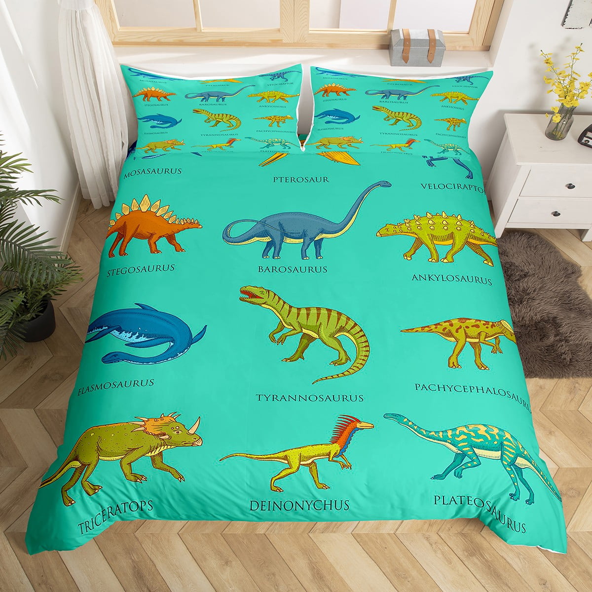 YST Dinosaur Duvet Cover for Kids Toddler Queen Size,Dino Bedding Sets for Girls,Set of Ancient ...