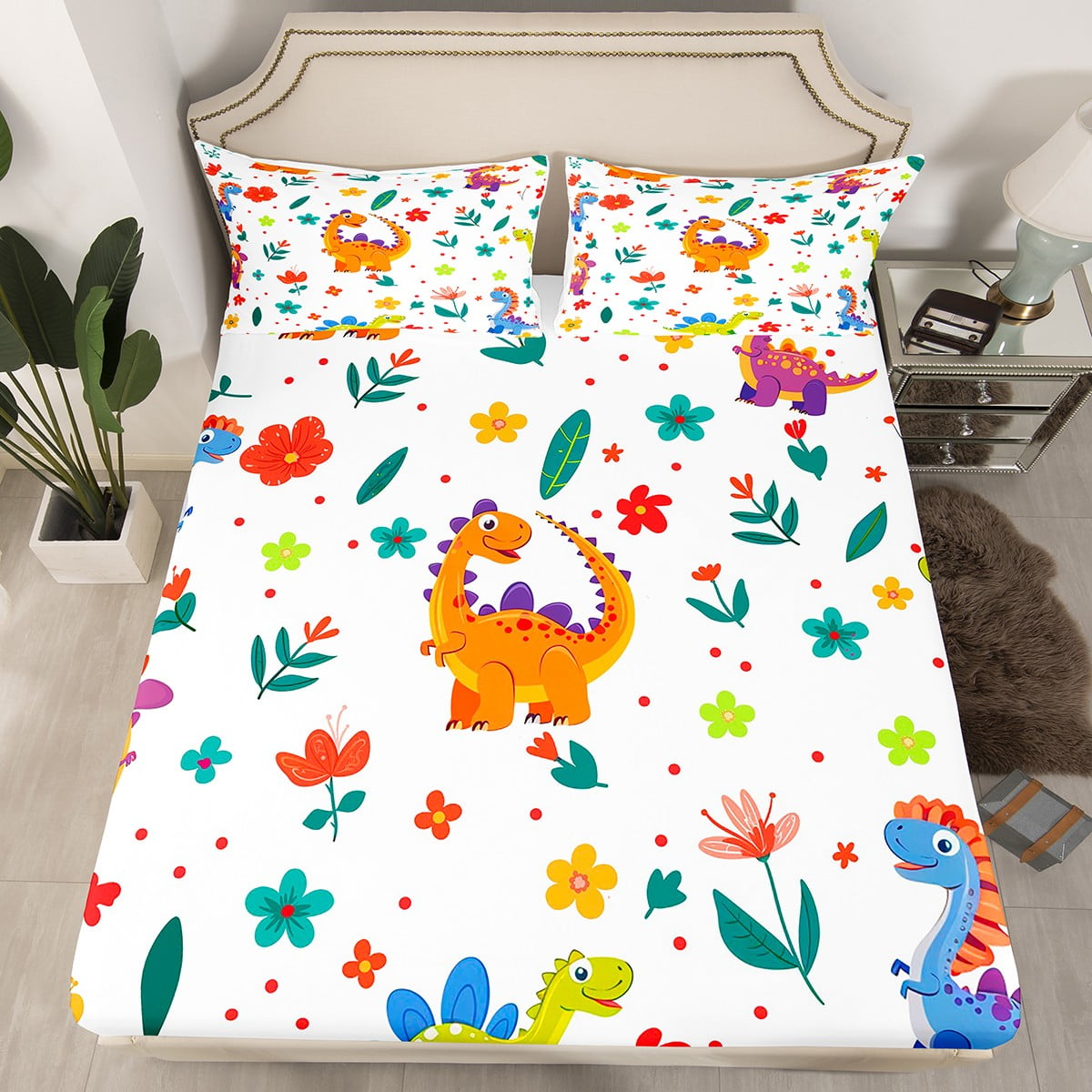 Dinosaur Fitted Sheet Cartoon Dino Bedding Sets Twin Teen Cute Animal ...