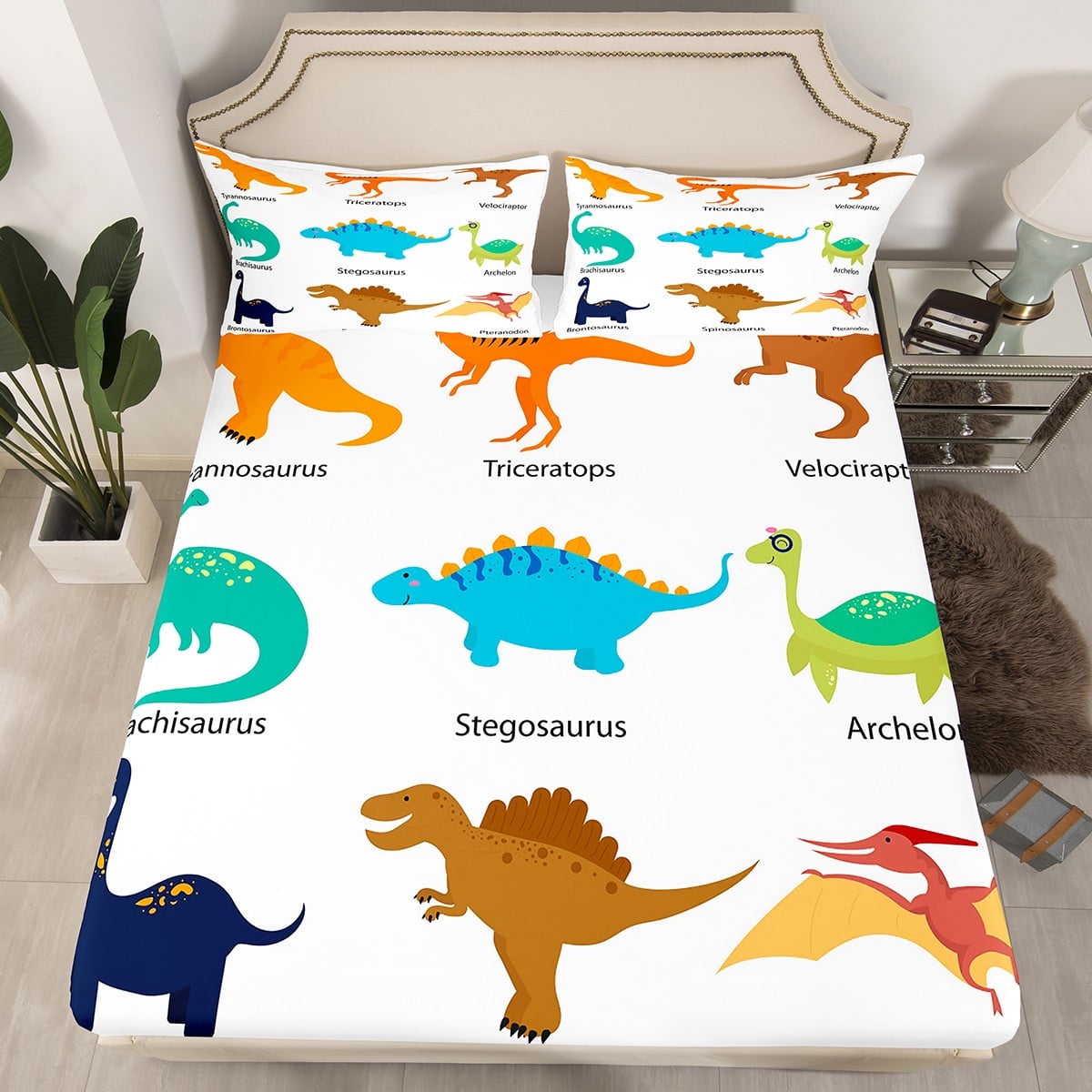 YST Dinosaur Fitted Sheet for Kids Boys Girls,Dino Bed Sheets Twin Size ...