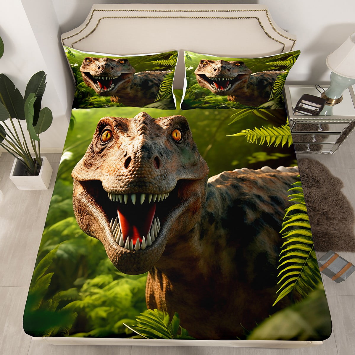 YST Dinosaur Fitted Sheet Kids Dinosaur Bedding Set 3D Digital Print Kid'S Bed Sheets Jungle ...