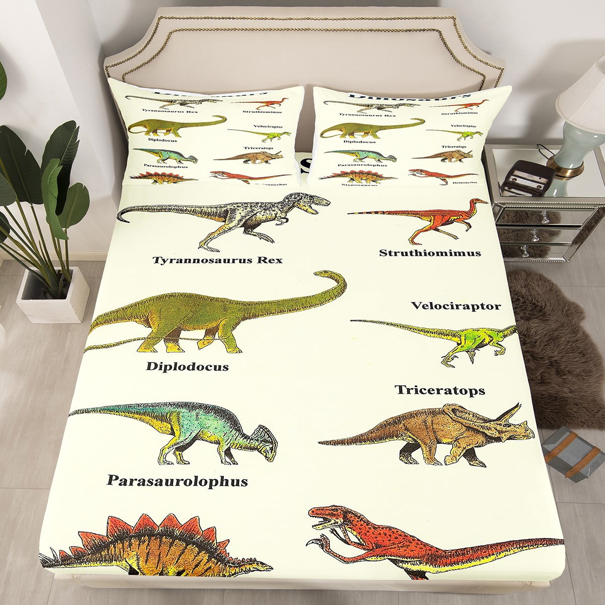 YST Dinosaur Fitted Sheet Twin Size Dino Bed Sheets for Boys,Set of Ancient Dinosaur Bed Set ...