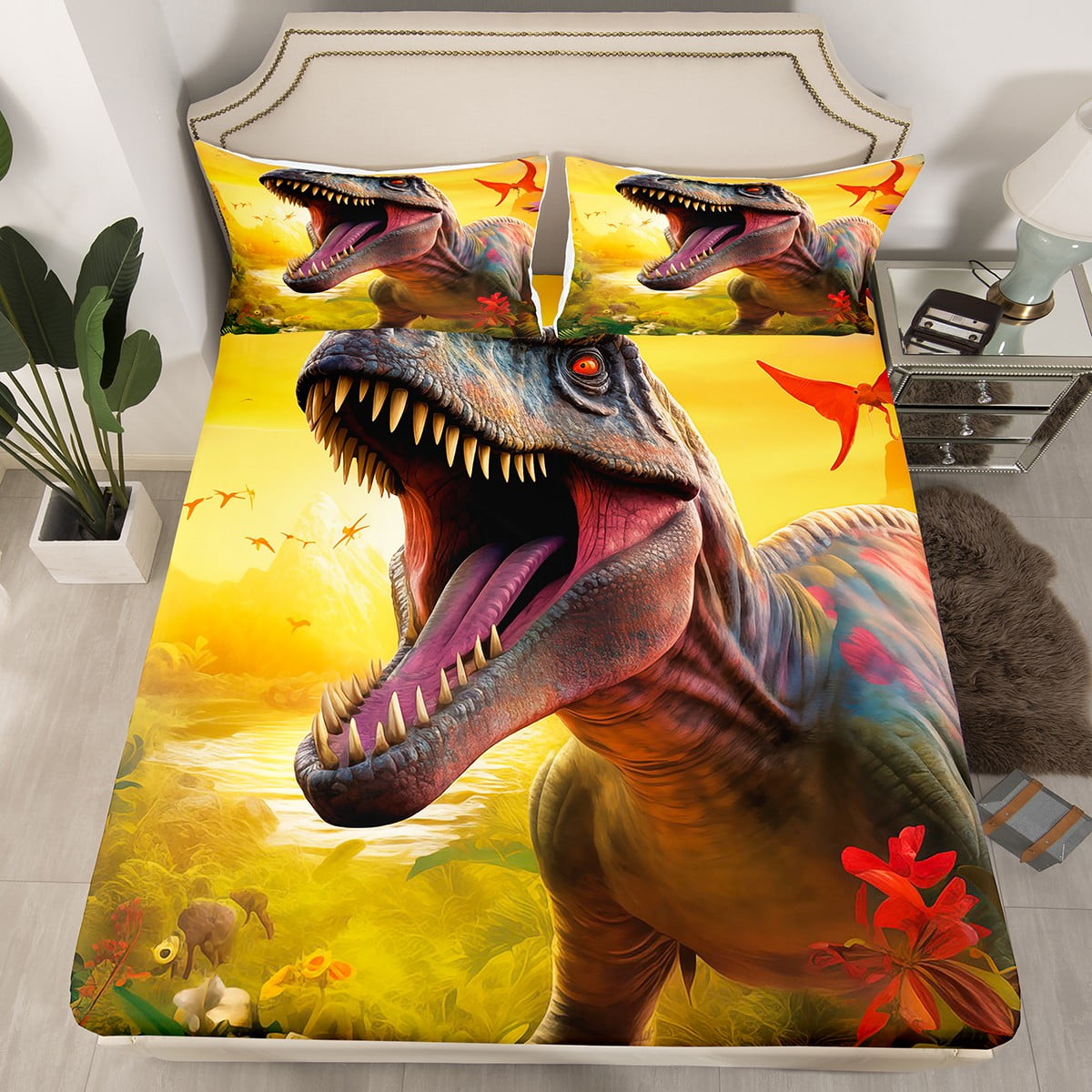 Erosebridal Dinosaur Full Fitted Sheet Dino Sheets, Jungle Dino Bed Sheets Tyrannosaurus Rex Bed ...