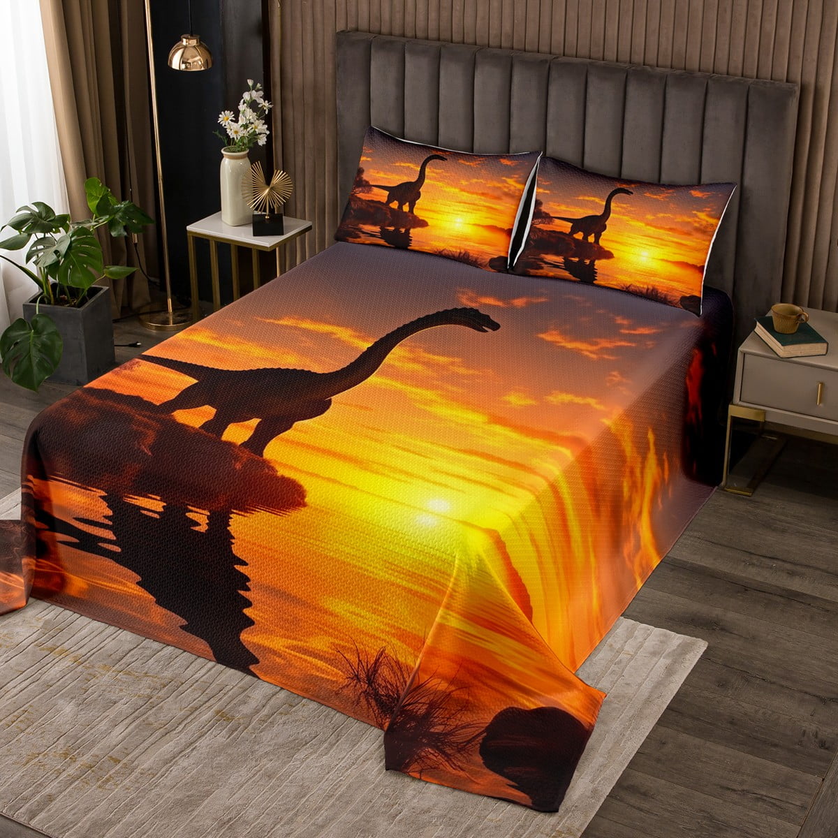 Dinosaur Quilt Set ,Jungle Animal Bedspread Set King Dinosaur Birthday ...