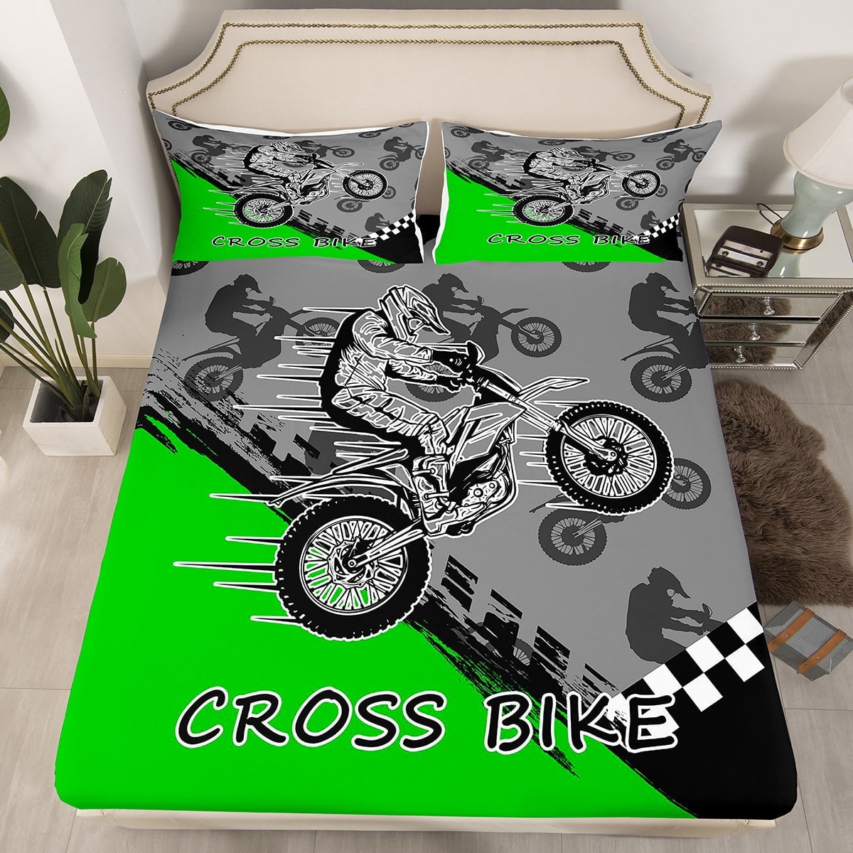 Erosebridal Dirt Bike Bed Set Motocross Rider Fitted Sheet Extreme ...