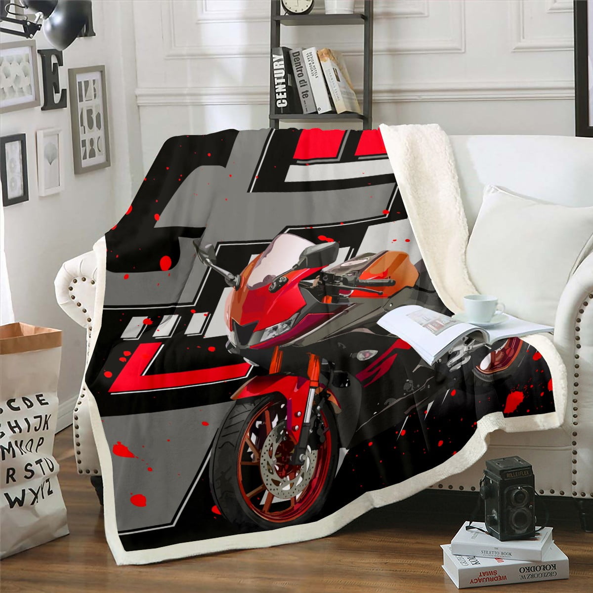 Dirt Bike Blanket Extreme Sports Motorcross Vehicle Fleece Blanket,Red ...