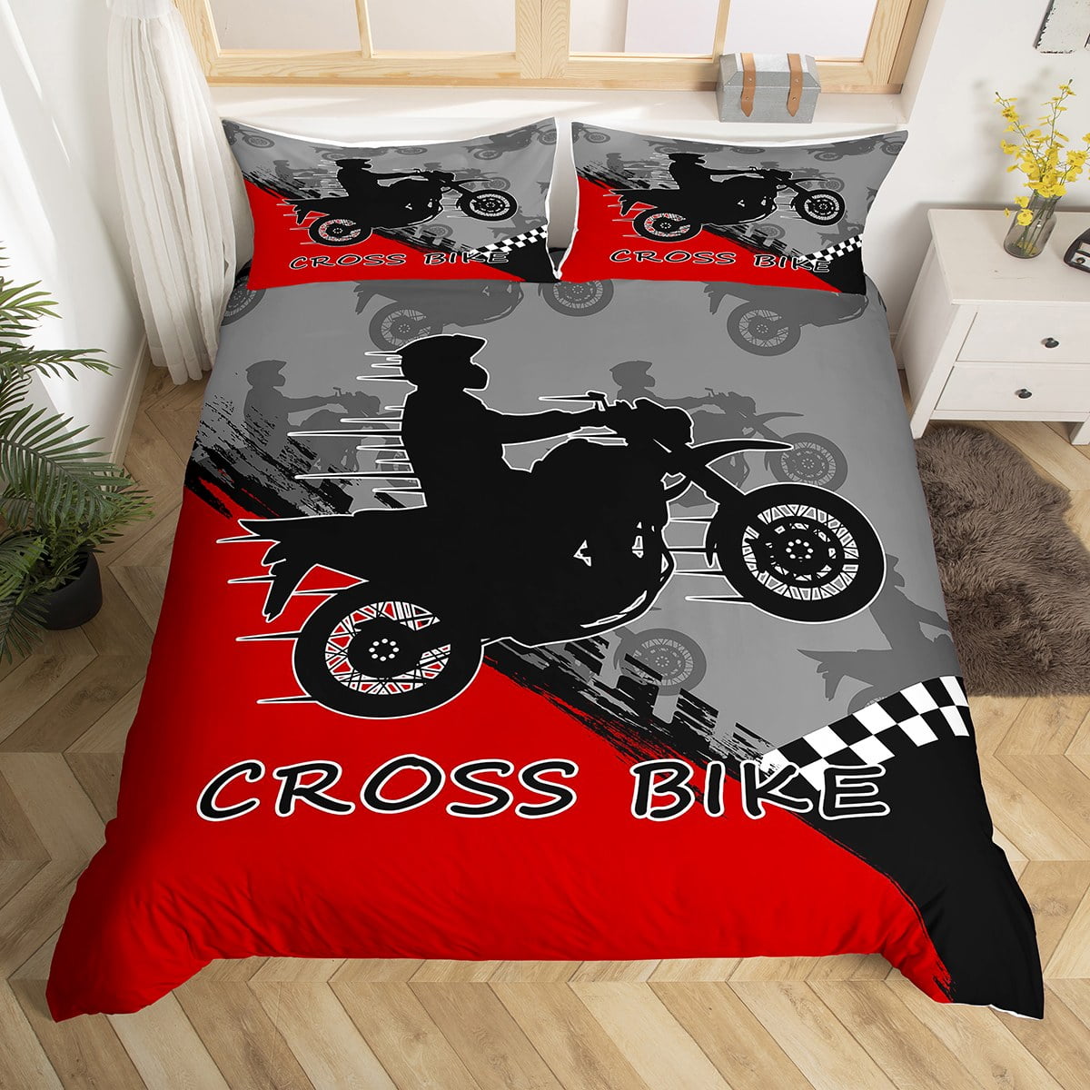 Dirt Bike Comforter Cover Extreme Sports Bedding Set Motocross Rider ...