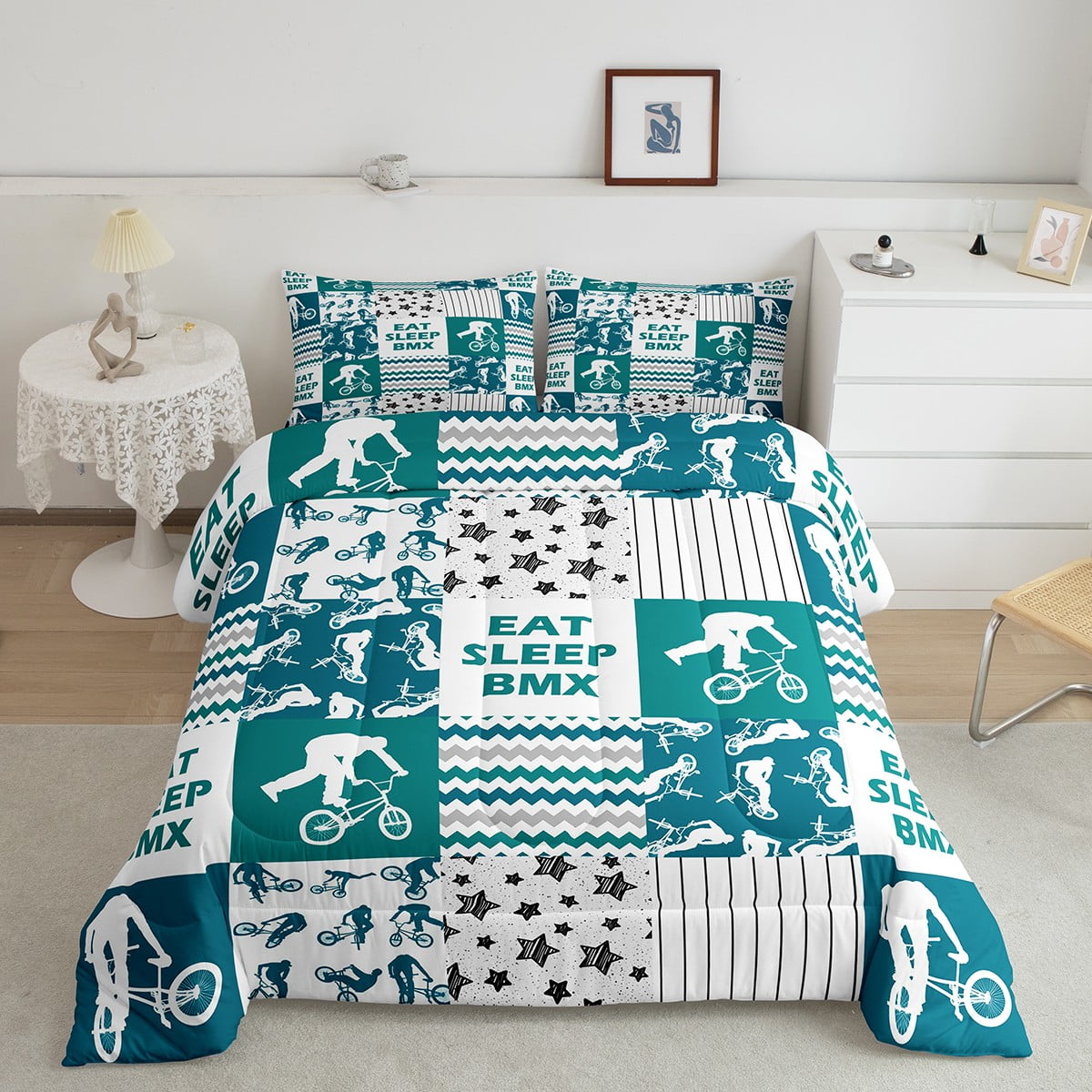 Dirt Bike Comforter Set Eat Sleep Bmx Theme Bedding Teenagers Racer ...