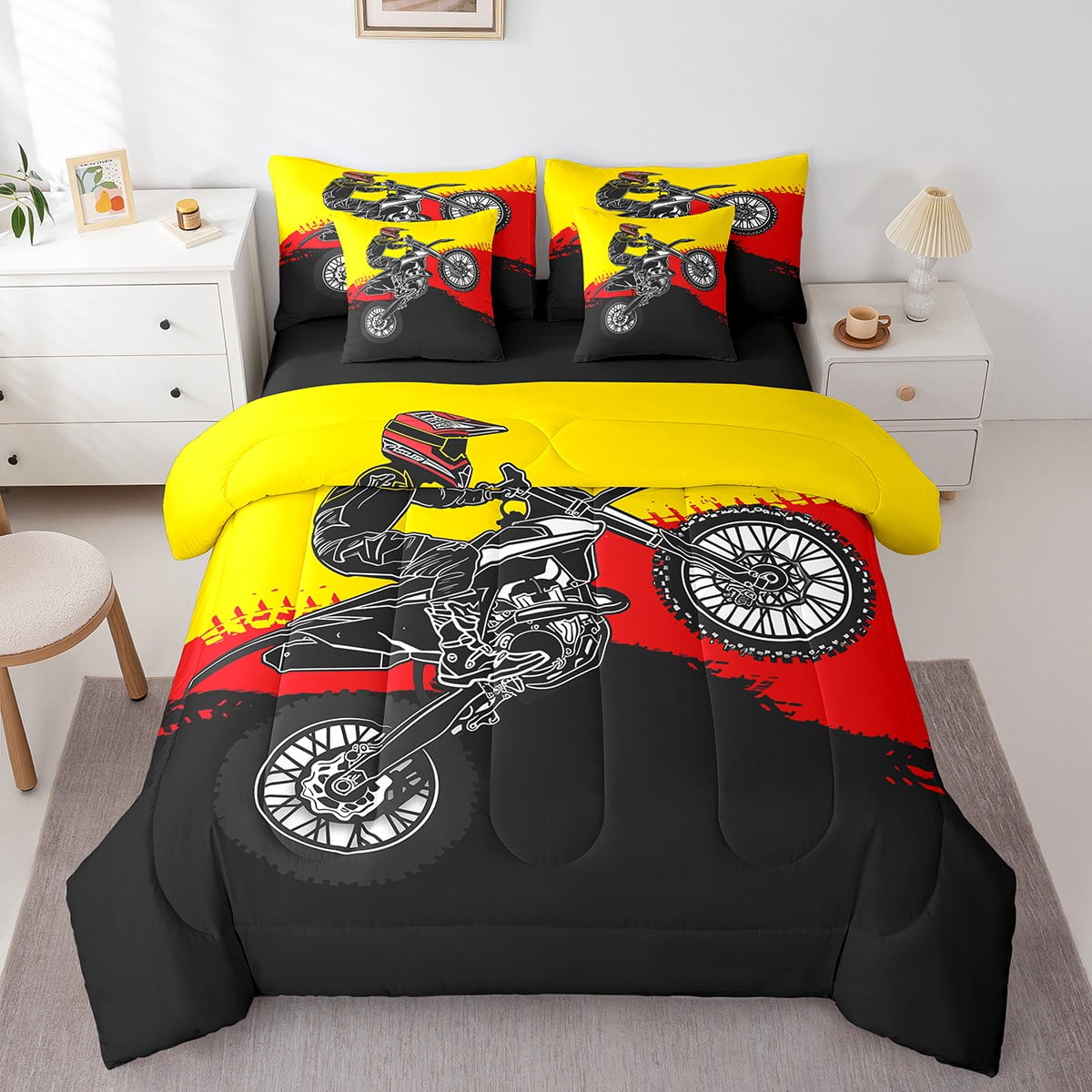 YST Dirt Bike Comforter Set King 7 Piece Extreme Games Sport Bed In A ...