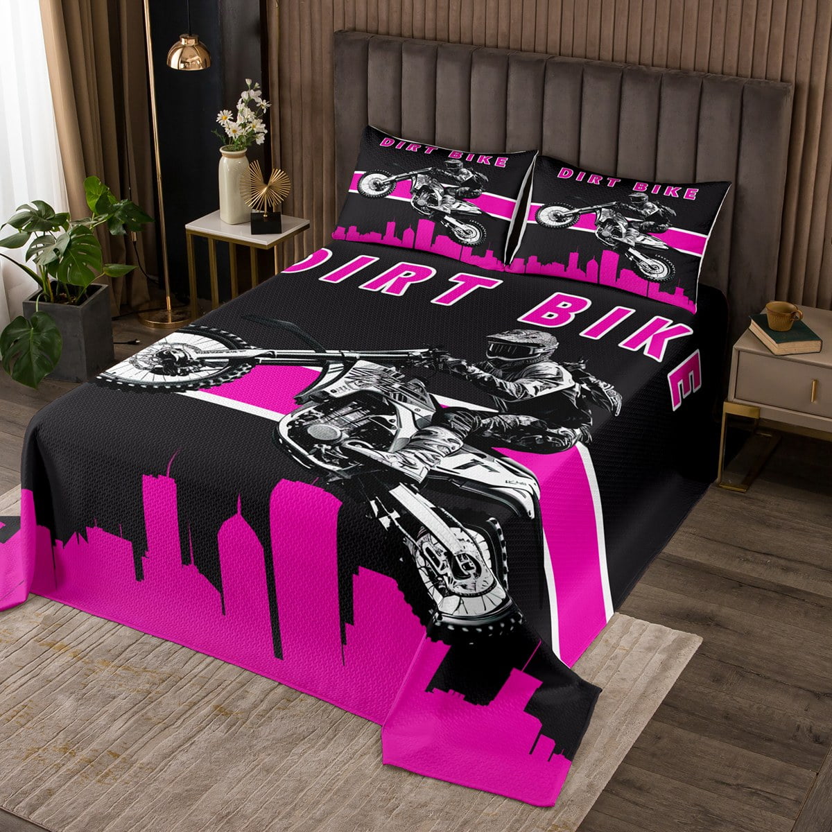 YST Dirt Bike Coverlet Twin Size for Boys Sports Theme Bedding Set ...