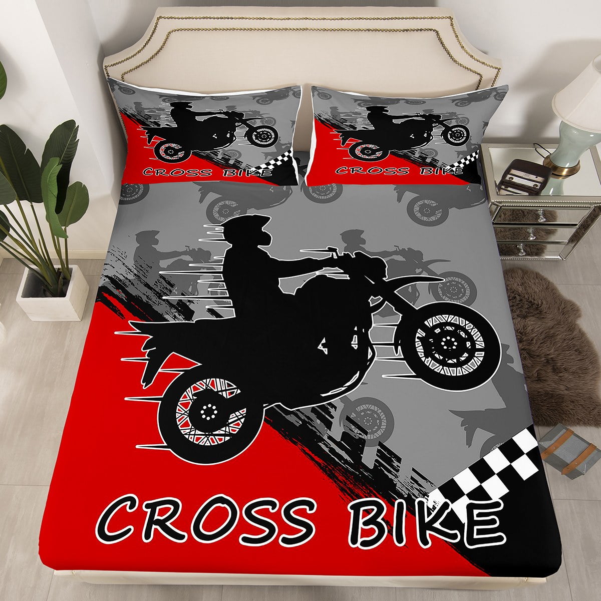 Erosebridal Dirt Bike Fitted Sheet Extreme Sports Bedding Set Motocross ...